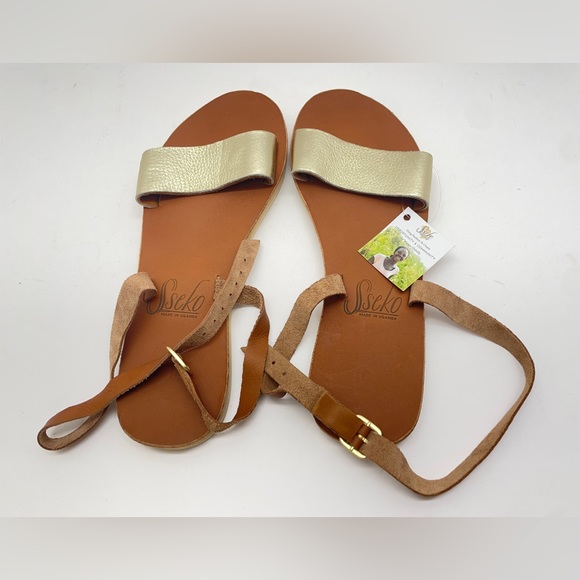 Sseko | Shoes | Sseko Gold Tan Leather Wrap Sandals Size Made In Uganda ...